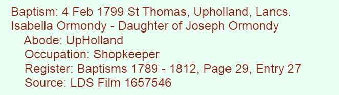 The Henry Harold Harrison Family: Baptism Record of Isabella Ormondy ...